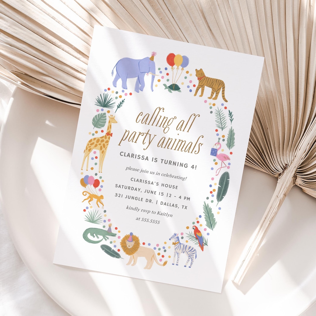 Party Animals Birthday Invitation, Jungle Safari Birthday Party Invite ...