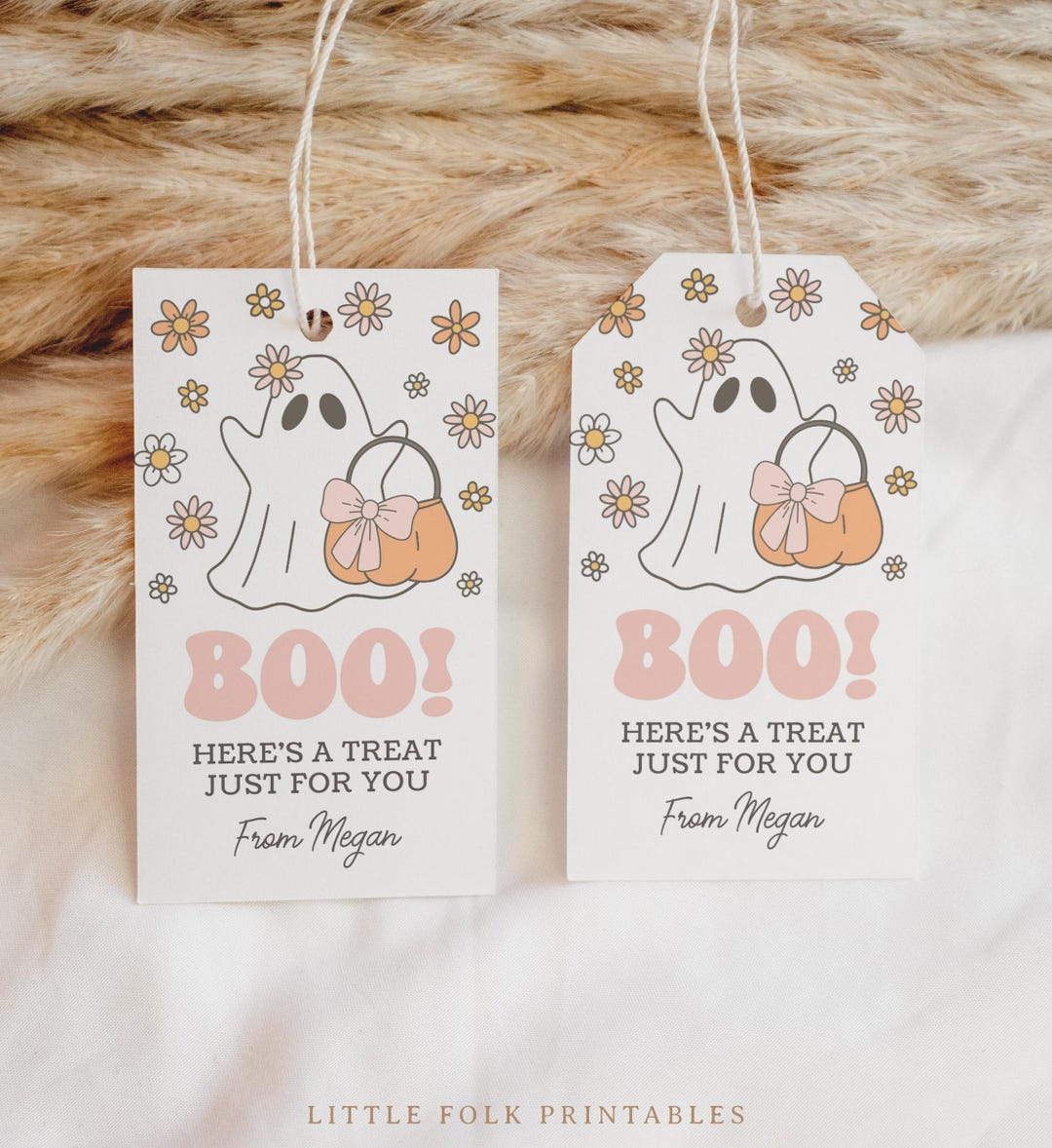 Retro Ghost Halloween Gift Tag Template, Printable Floral Ghost ...