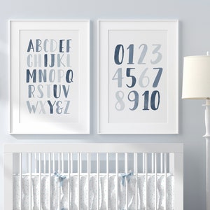 Navy Blue Alphabet Poster, ABC Print, Printable Wall Art, Kids Room ...