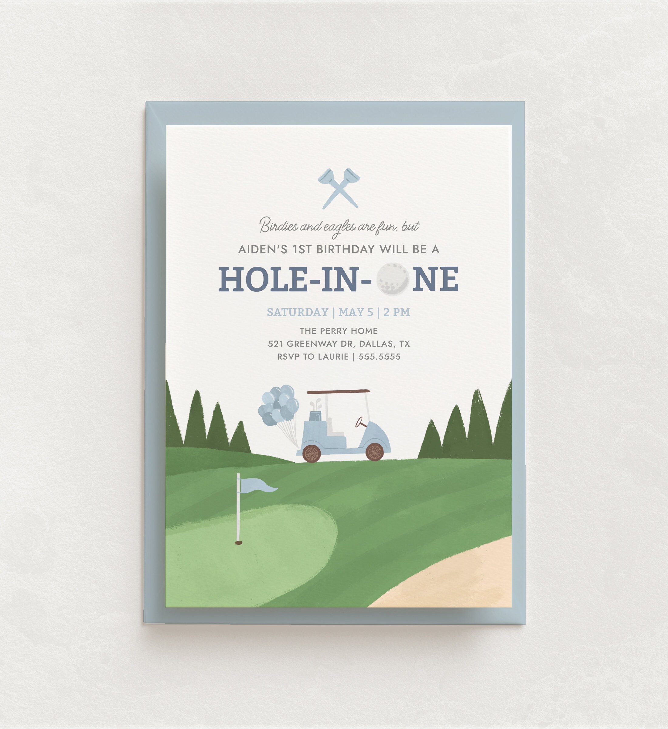 Editable Golf 1st Birthday Party Invitation, Hole in One Birthday Party ...