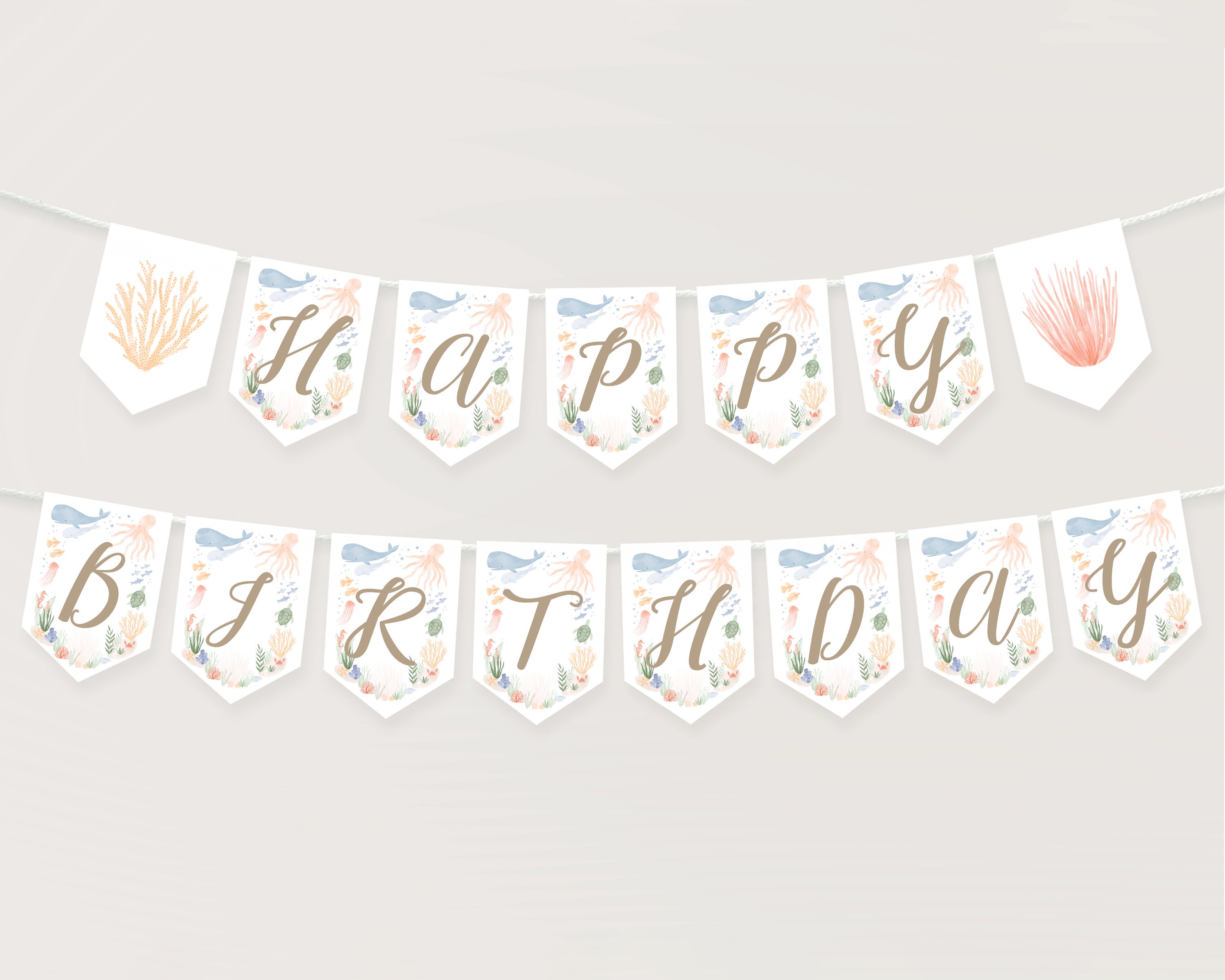 Printable Under the Sea Happy Birthday Banner, Ocean Animals Kids ...