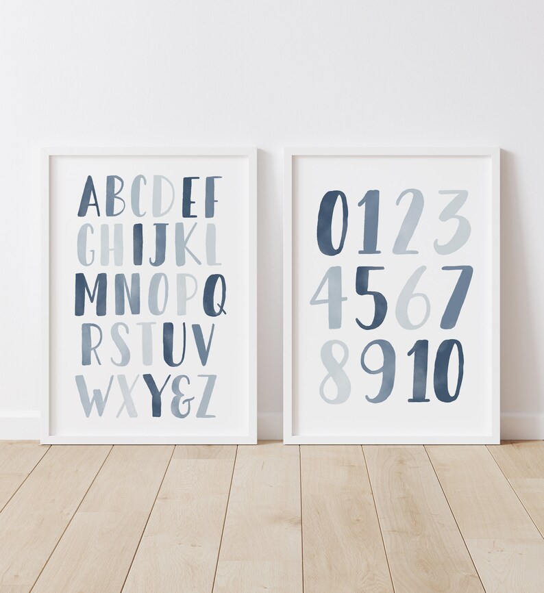Navy Blue Alphabet and Numbers Set of 2 Prints Printable - Etsy