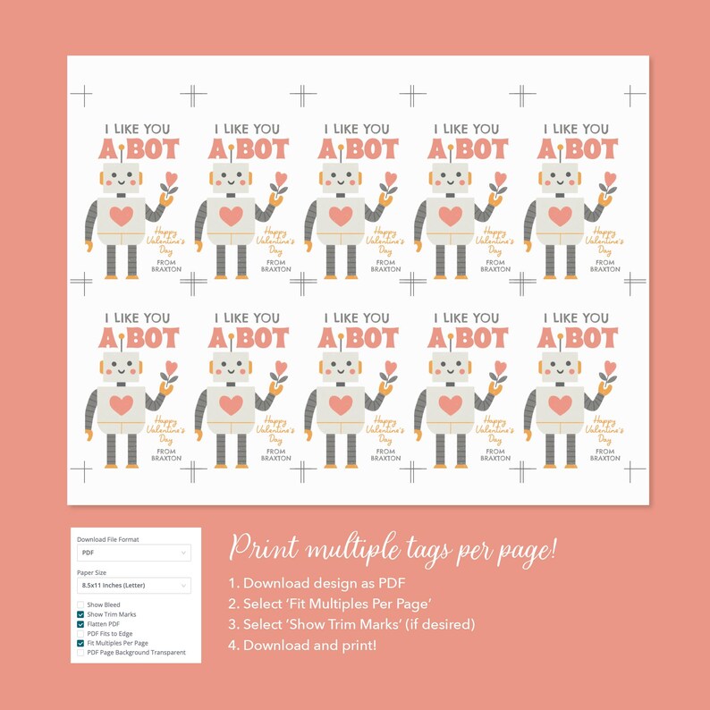 Robot Valentine's Day Gift Tag, I Like You a Bot Valentine Favor Tag ...