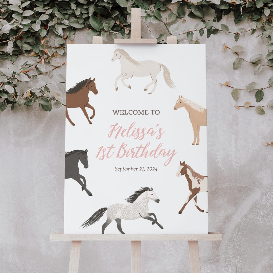 Horse Birthday Welcome Sign Template, Editable Pony Birthday Printable ...