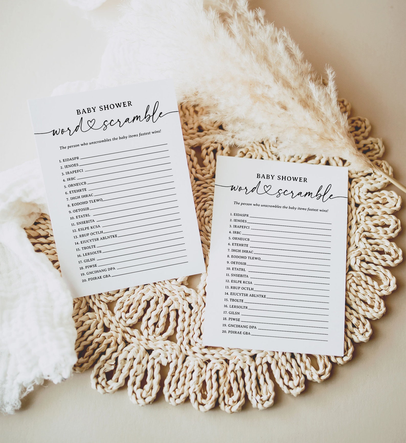 Minimalist Baby Shower Word Scramble, Modern Baby Word Scramble Game ...