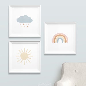 Neutral Rainbow Wall Art Set of 3 Prints Gender Neutral | Etsy