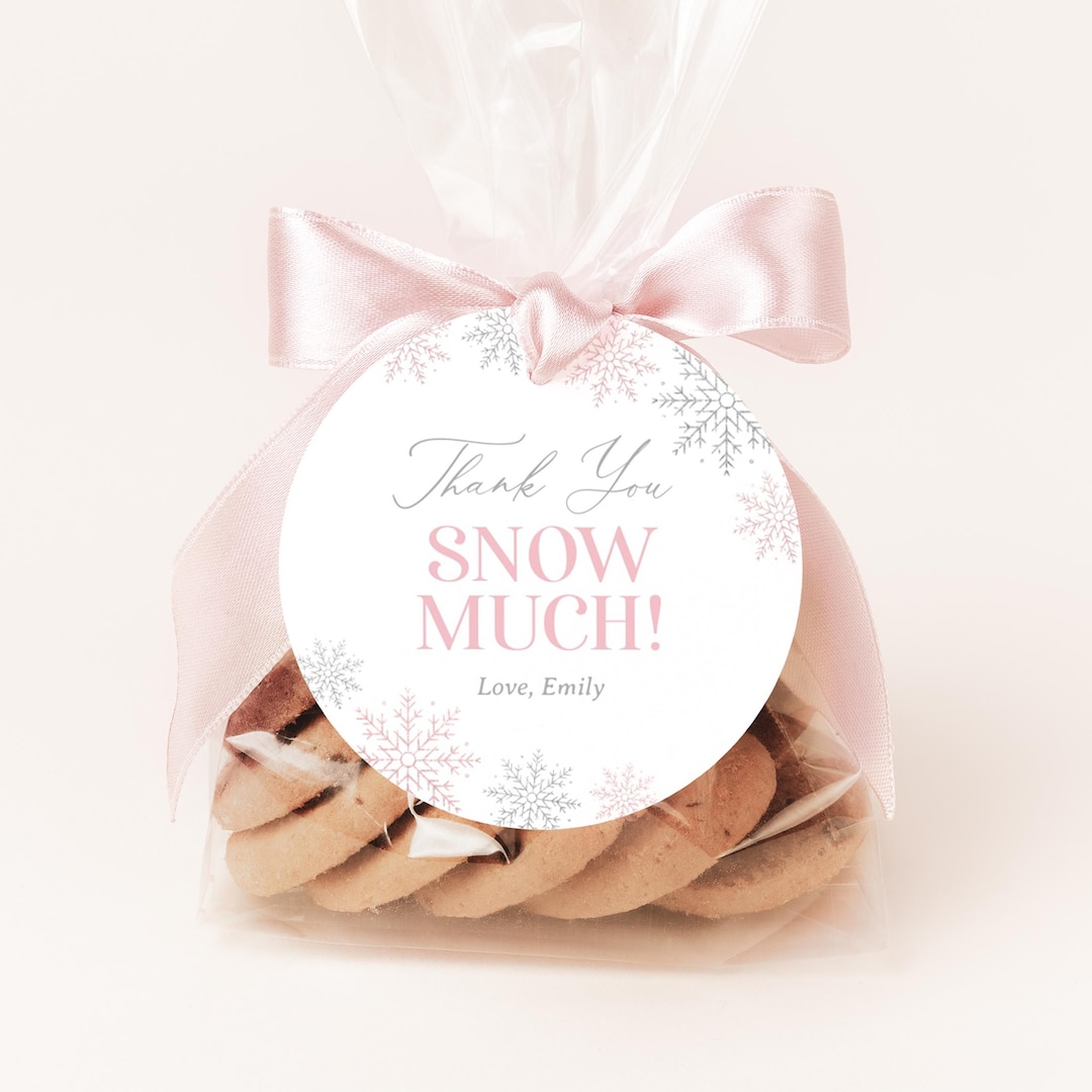 Editable Pink Snowflake Birthday Round Favor Tag Template, Printable ...