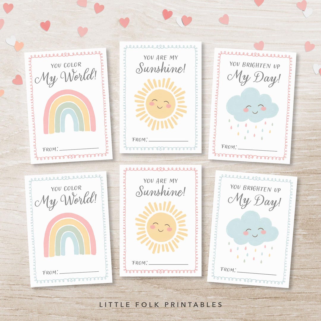 Printable Sunshine Valentine's Day Card, Rainbow Valentine Tags, Kids ...