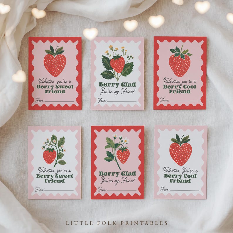 Printable Strawberry Valentine's Day Cards, Girls Berry Sweet Valentine ...