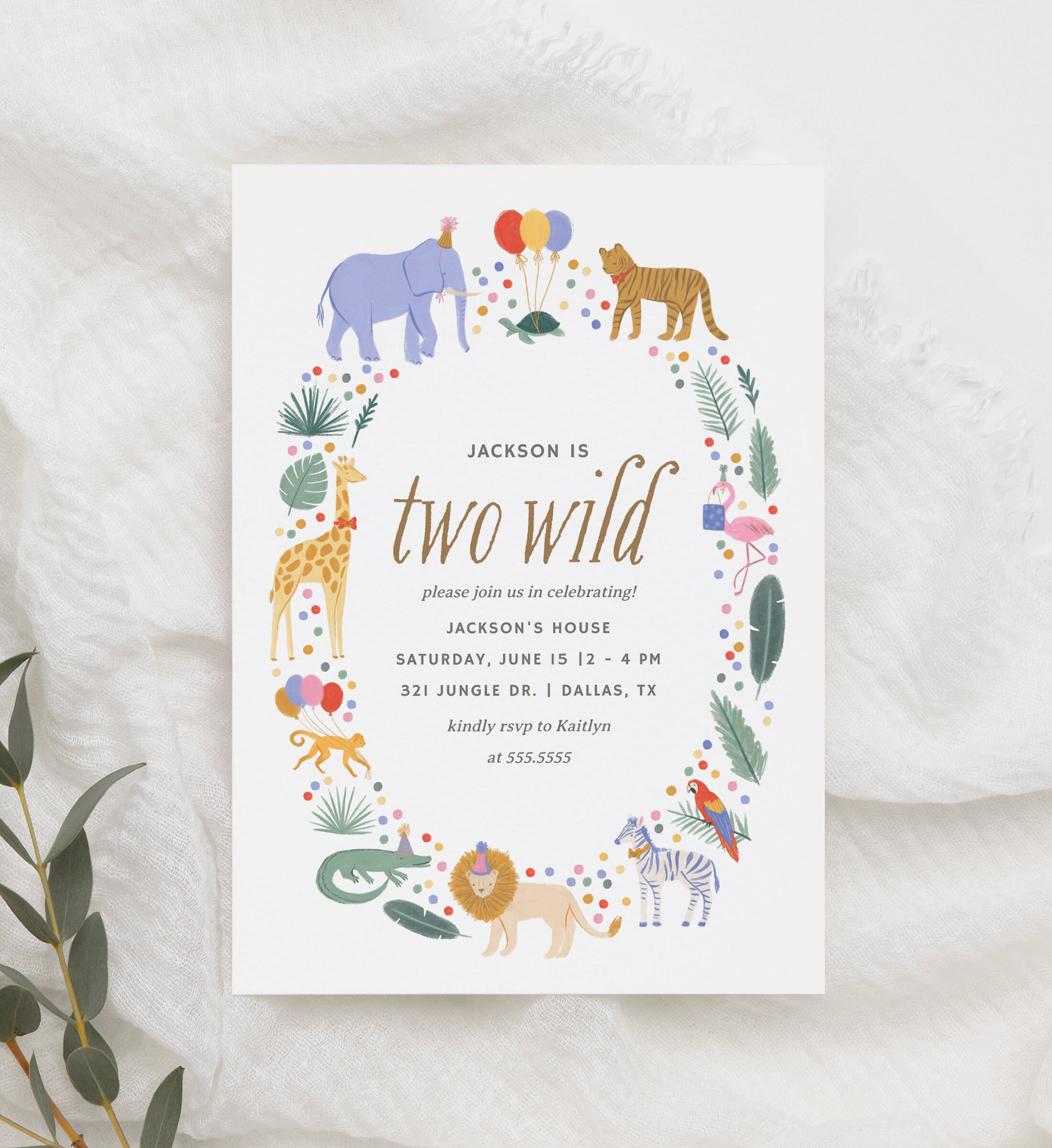 Editable Two Wild 2nd Birthday Party Invitation, Jungle Safari Animals ...