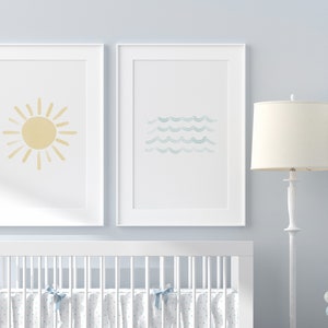 Beach Nursery Decor, Set of 2 Coastal Nursery Prints, Sun and Waves ...