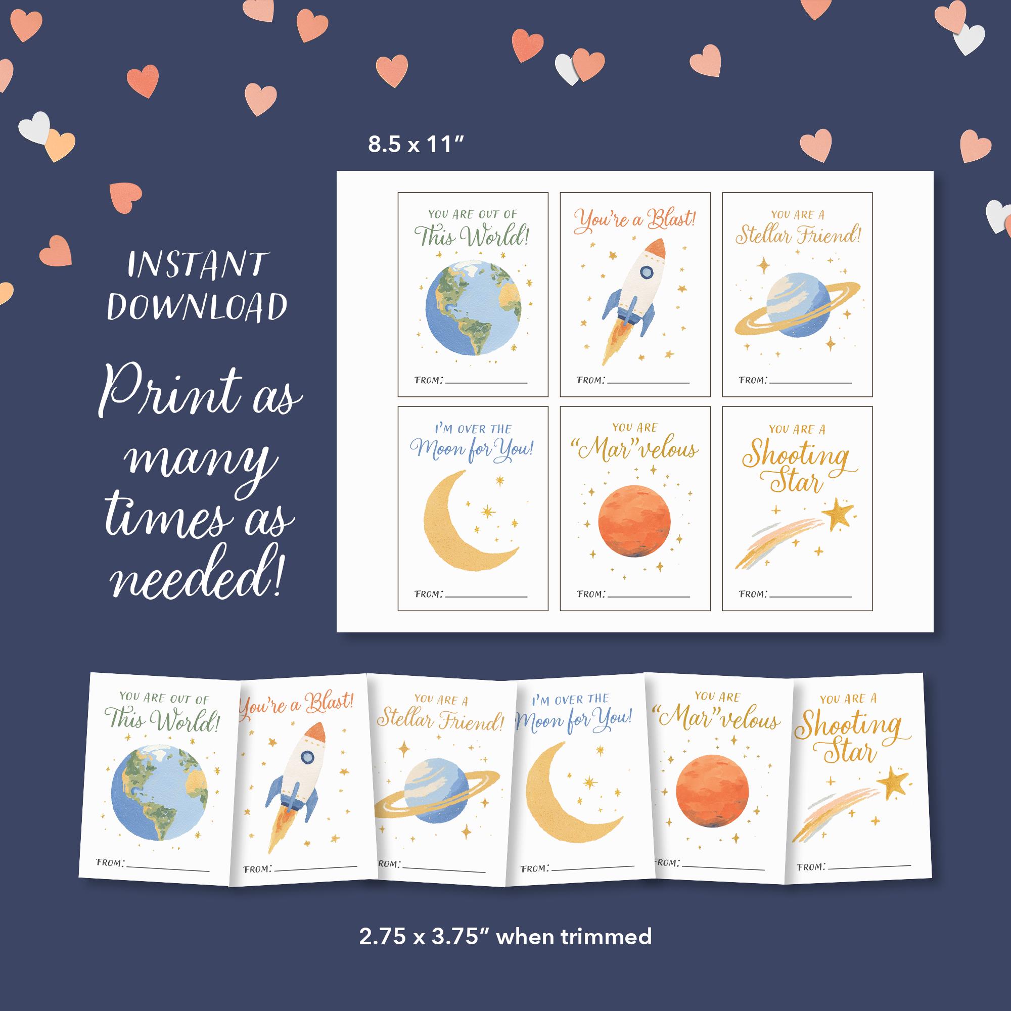 Printable Space Valentine's Day Cards, Kids Outer Space Class Valentine ...