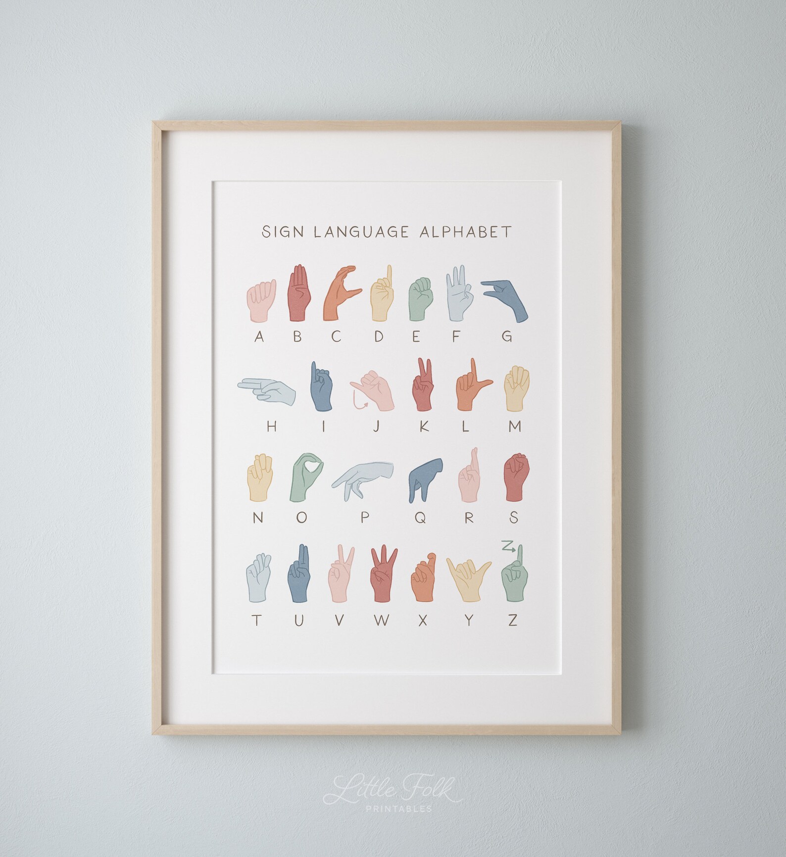 American Sign Language Poster, Printable ASL Alphabet Wall Art, Rainbow ...