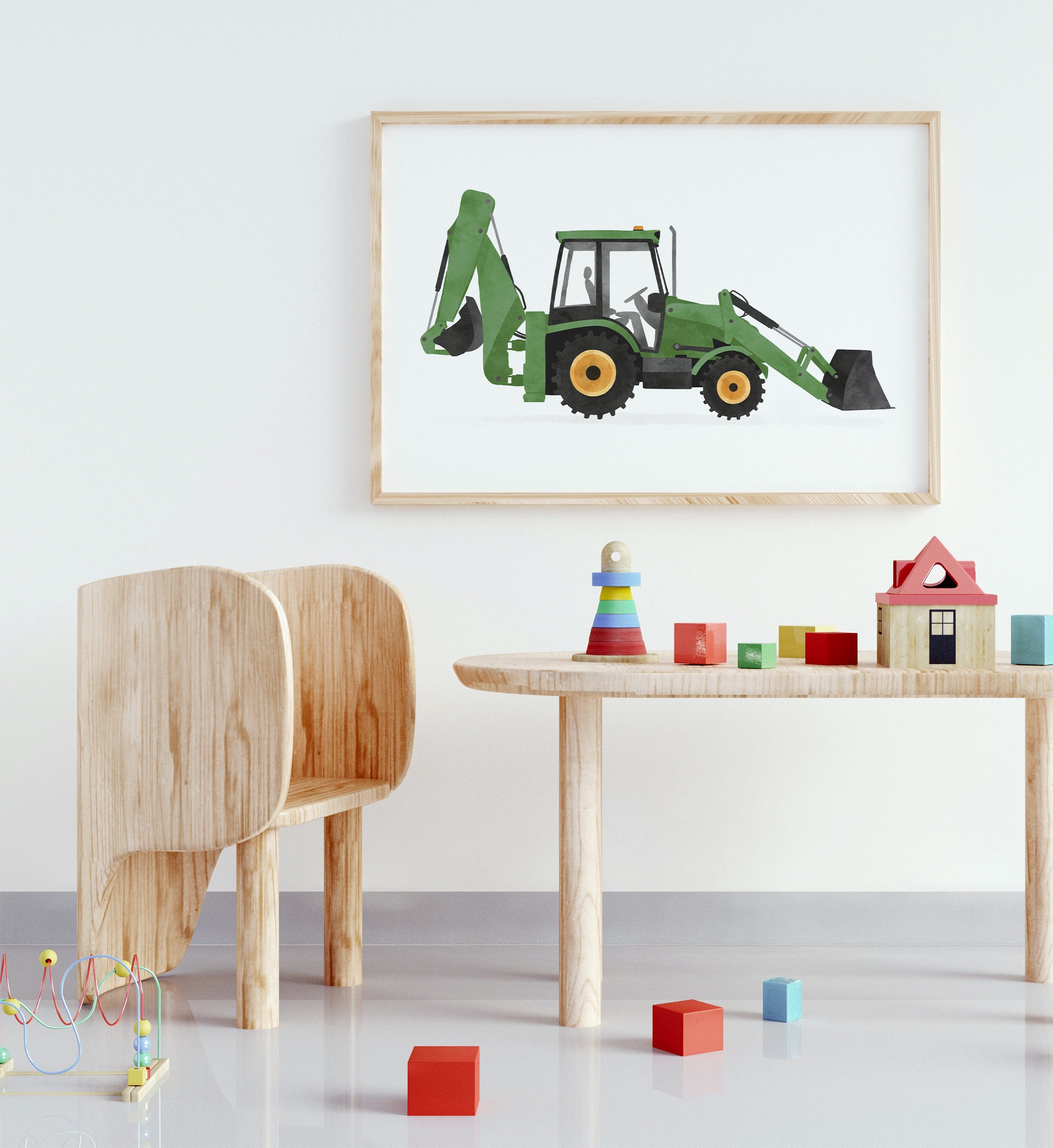 Green Backhoe Print, Boy Nursery Decor, PRINTABLE Construction Vehicle ...
