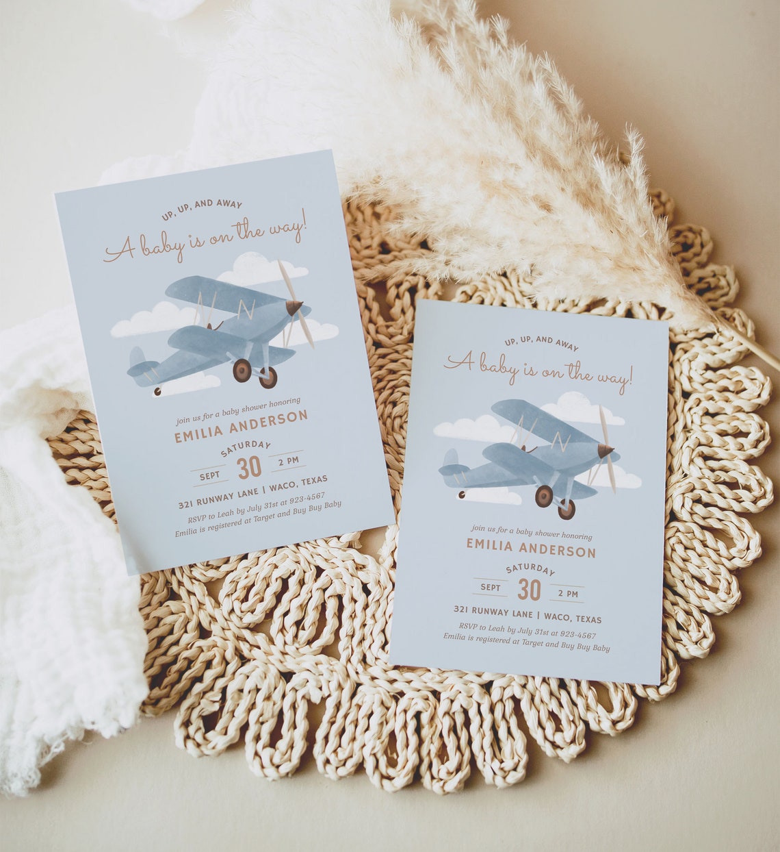 Airplane Baby Shower Invitation Editable Vintage Travel Baby - Etsy