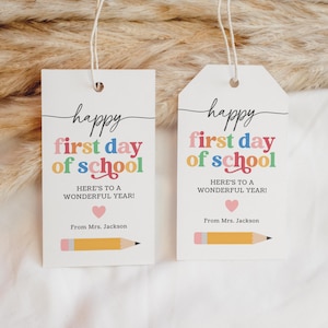 Rainbow First Day of School Tag Template, Printable Back to School Gift ...