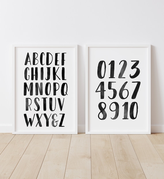 Black Alphabet and Numbers Set of 2 Prints Alphabet Poster - Etsy