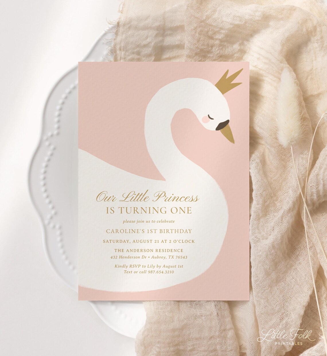 Swan Birthday Invitation, Pink Swan Girl Birthday Invite, Swan Princess ...