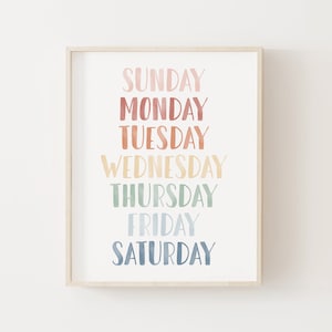 Rainbow Days of the Week Poster, Printable Educational Wall Art ...