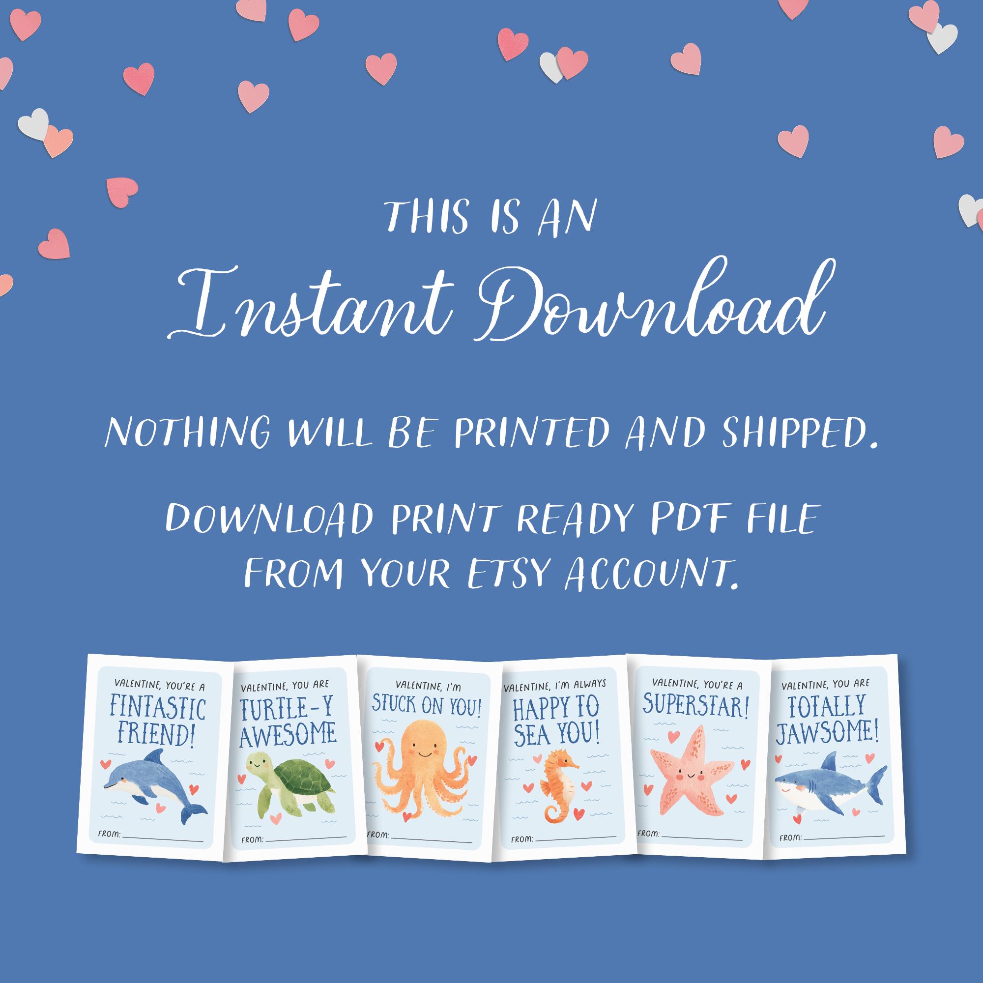 Printable Under the Sea Valentine's Day Cards, Kids Ocean Animals Class ...