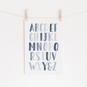 Navy Blue Alphabet Poster, ABC Print, Printable Wall Art, Kids Room ...