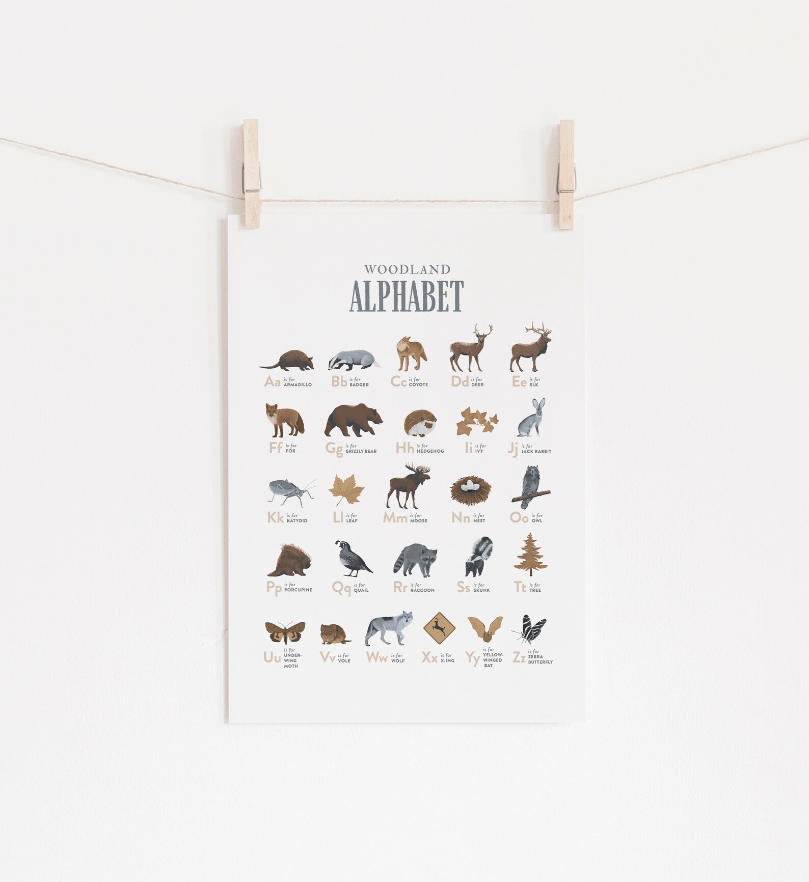 Woodland Alphabet Poster Printable Wall Art Animal ABC - Etsy