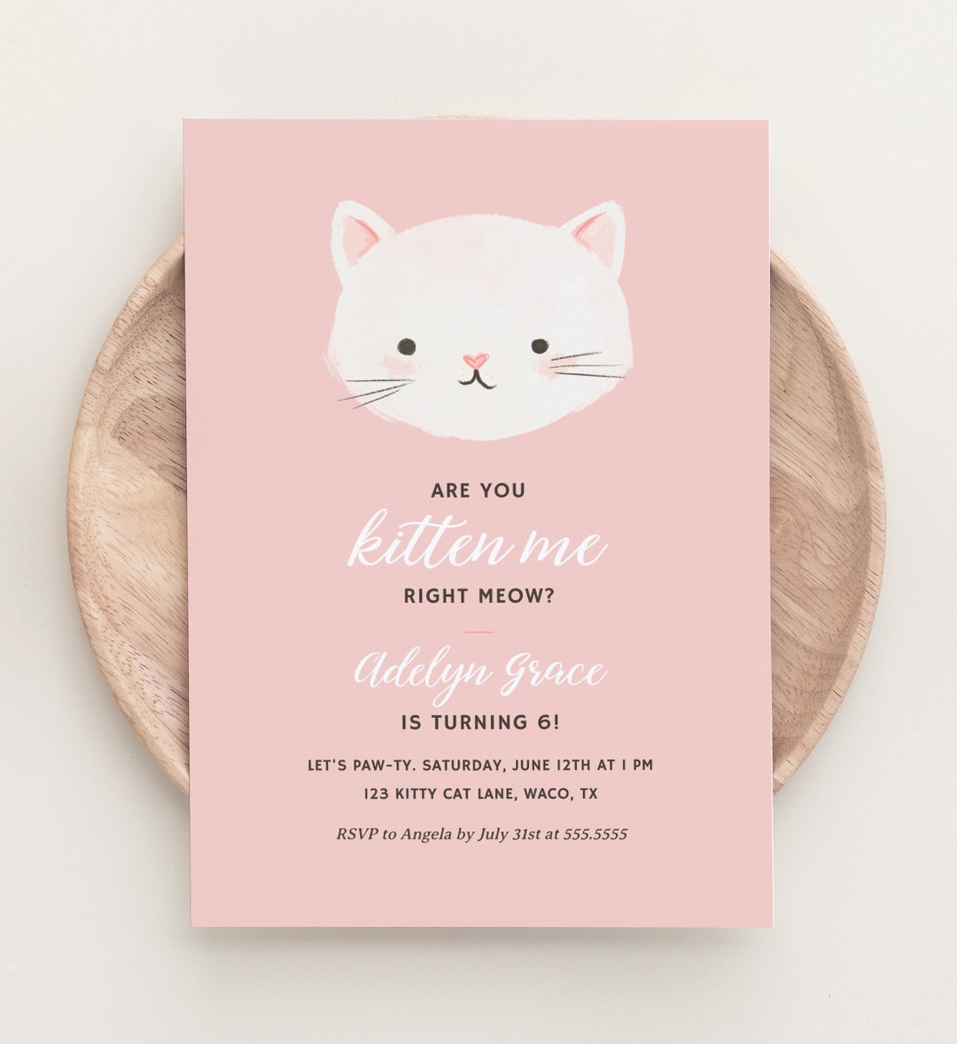 Editable Kitten Girl Birthday Party Invitation, Are You Kitten Me Right ...