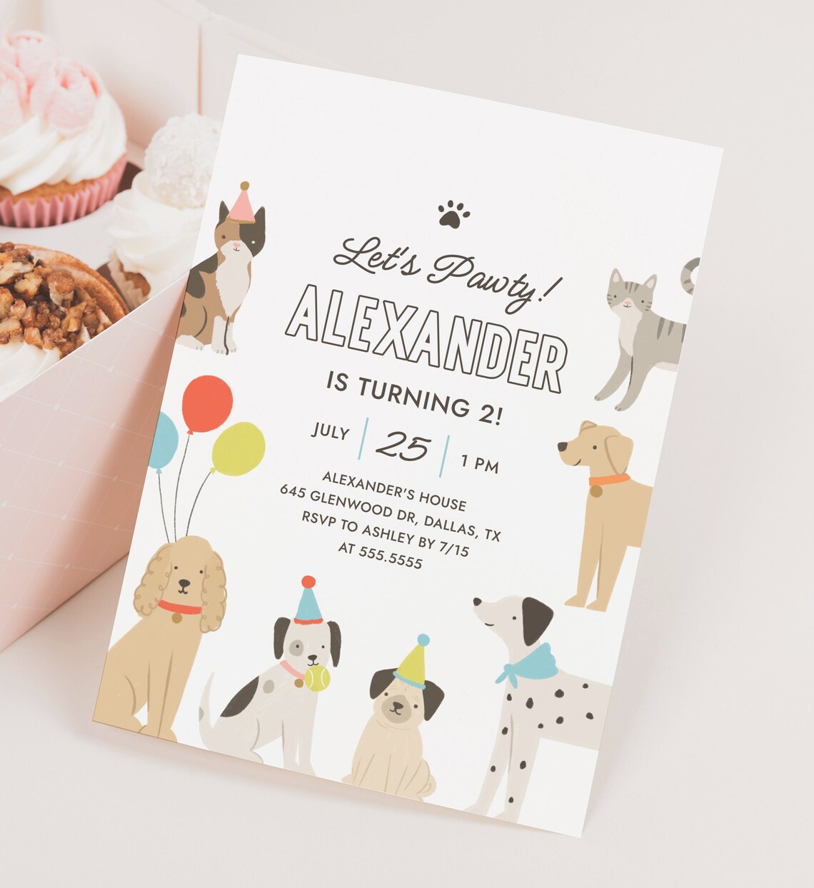 Dog and Cat Birthday Invitation, Kitten Puppy Pawty Birthday Invite ...