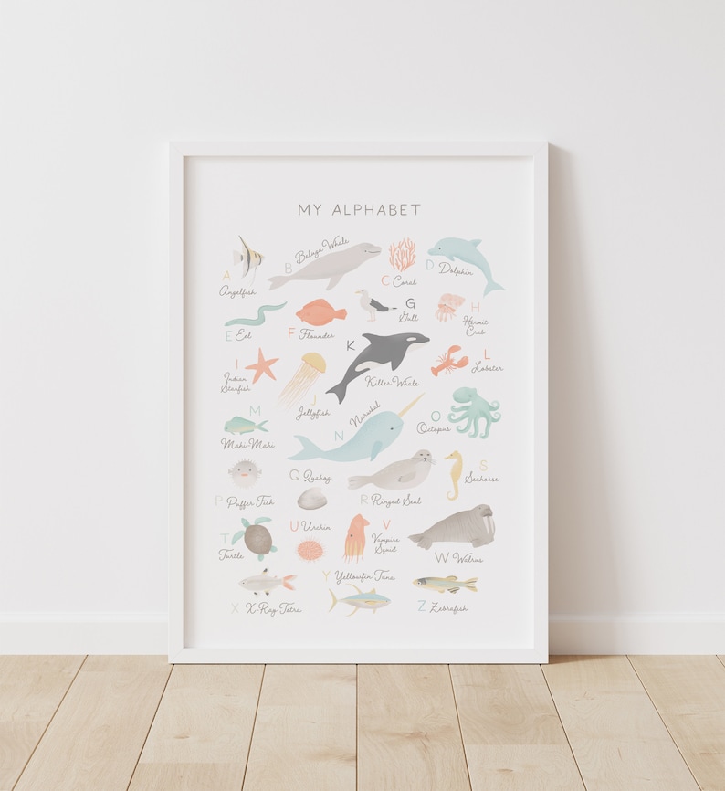 Beach Alphabet Poster, PRINTABLE Animal Alphabet Wall Art, Beach ...