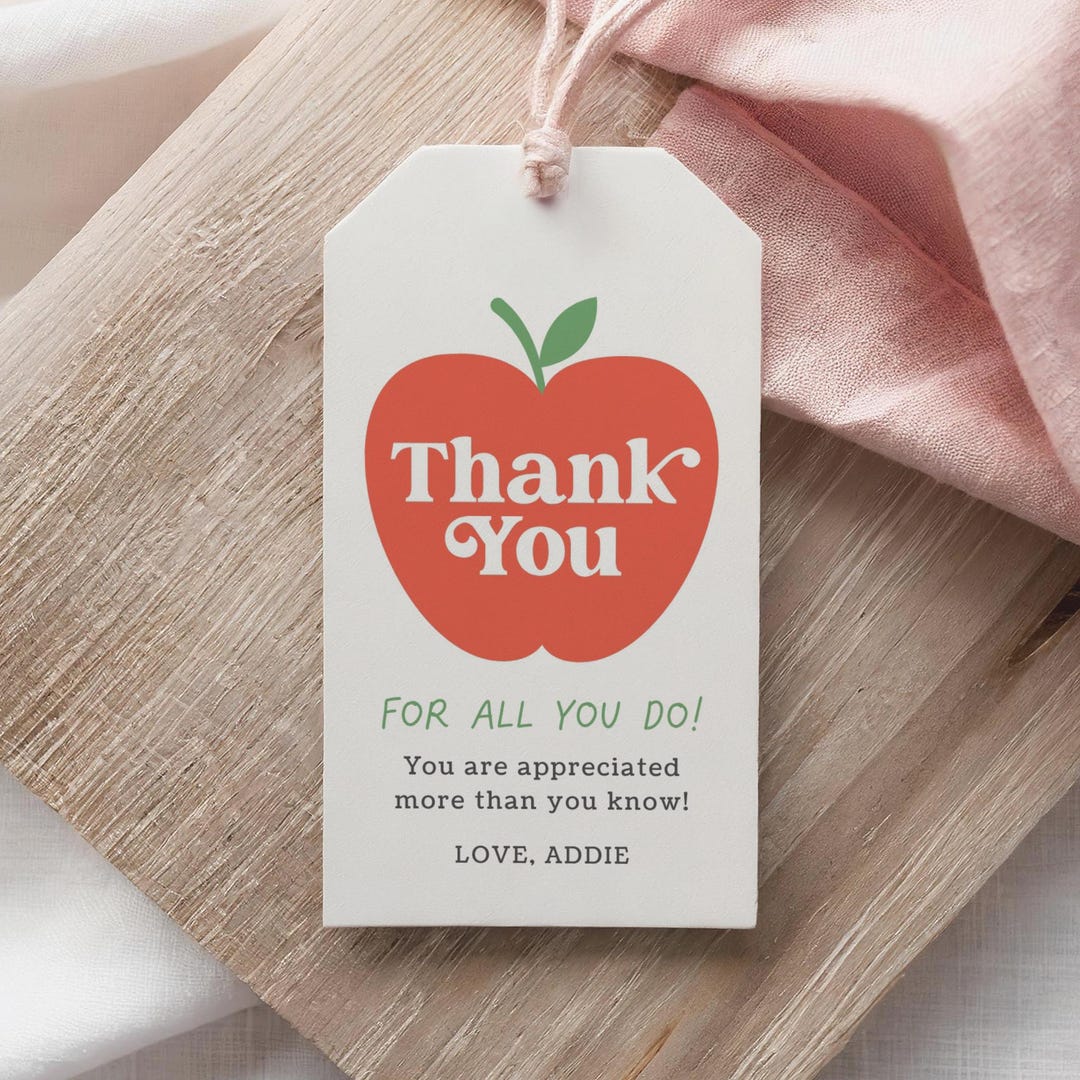 Apple Teacher Appreciation Week Tag Template, Printable Thank You for ...