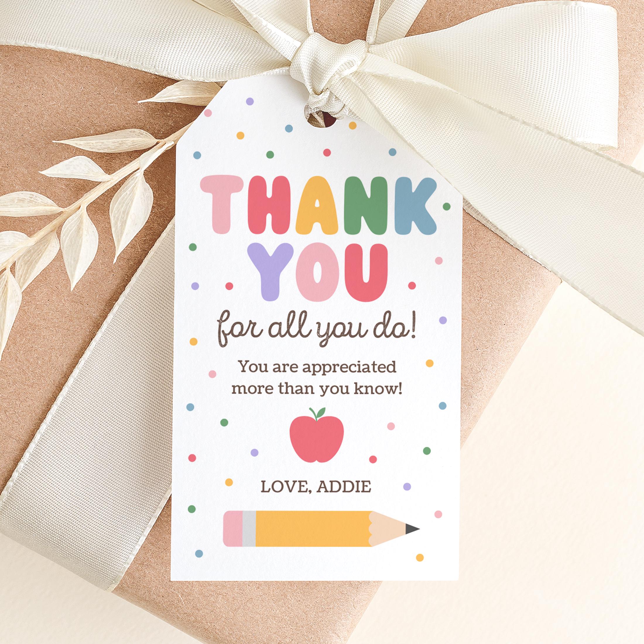 Rainbow Teacher Appreciation Week Tag Template, Editable Teacher Thank ...