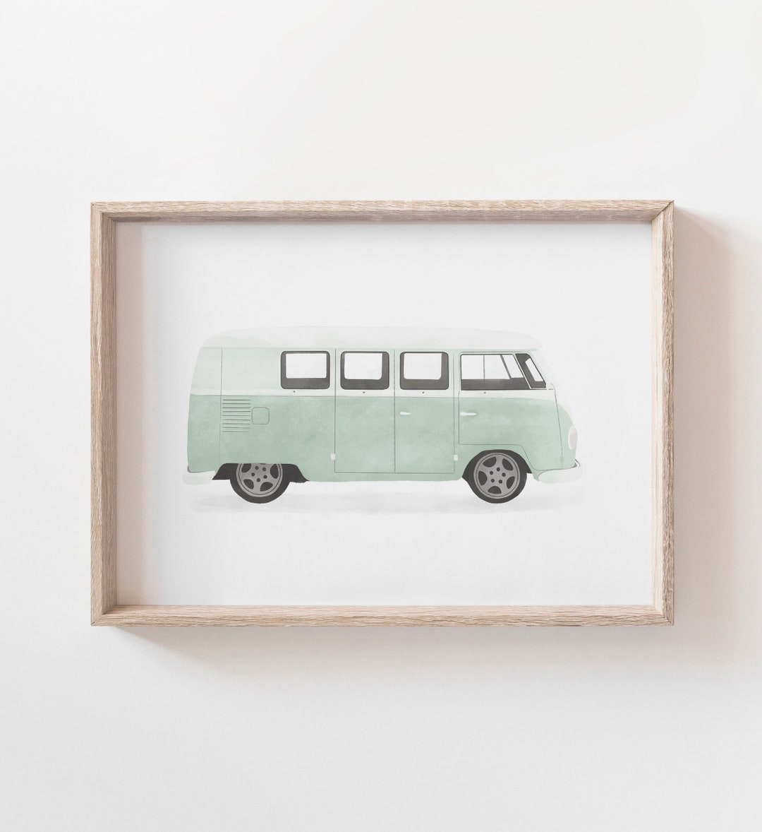 Mint Green Retro Van Print, Printable Wall Art, Beach Nursery Decor ...