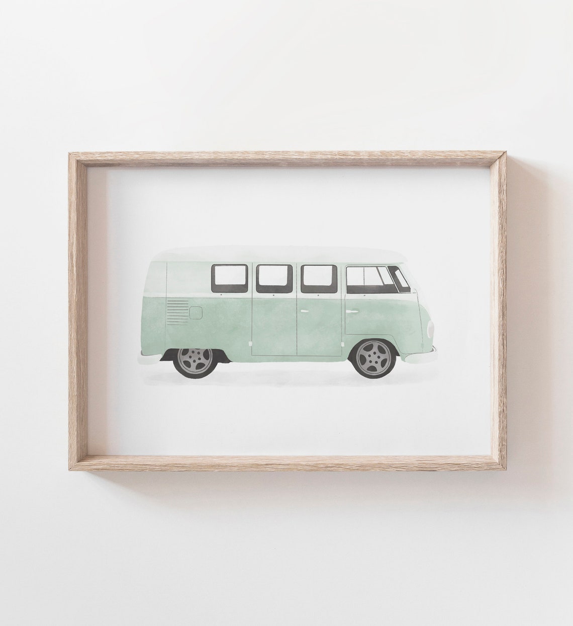 Mint Green Retro Van Print, Printable Wall Art, Beach Nursery Decor ...