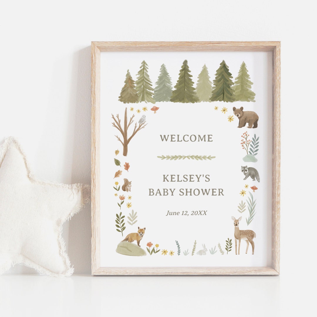 Editable Woodland Baby Shower Welcome Sign, Printable Woodland Animals ...