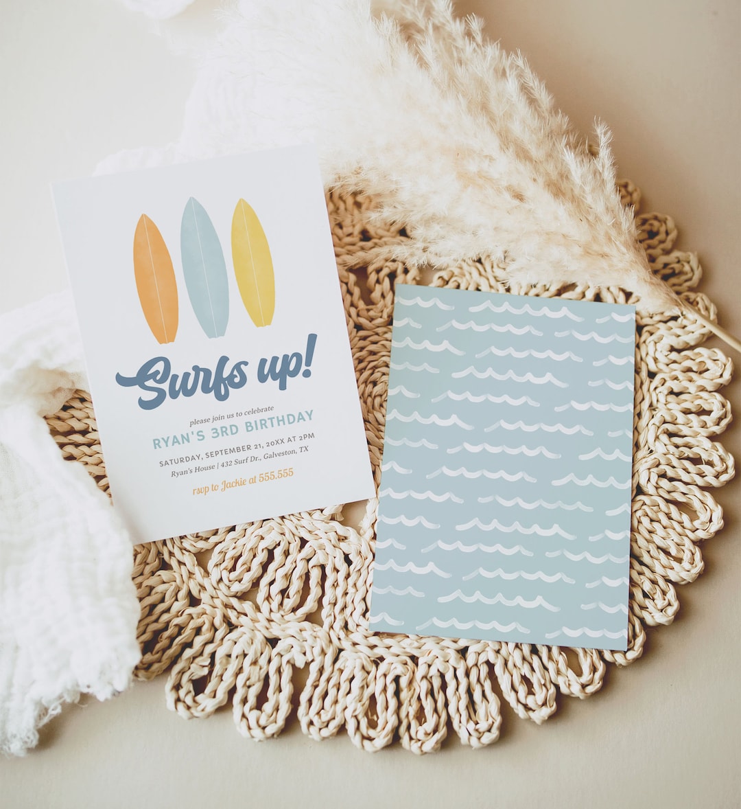 Editable Surf Birthday Invitation, Surfboard Beach Birthday Party ...