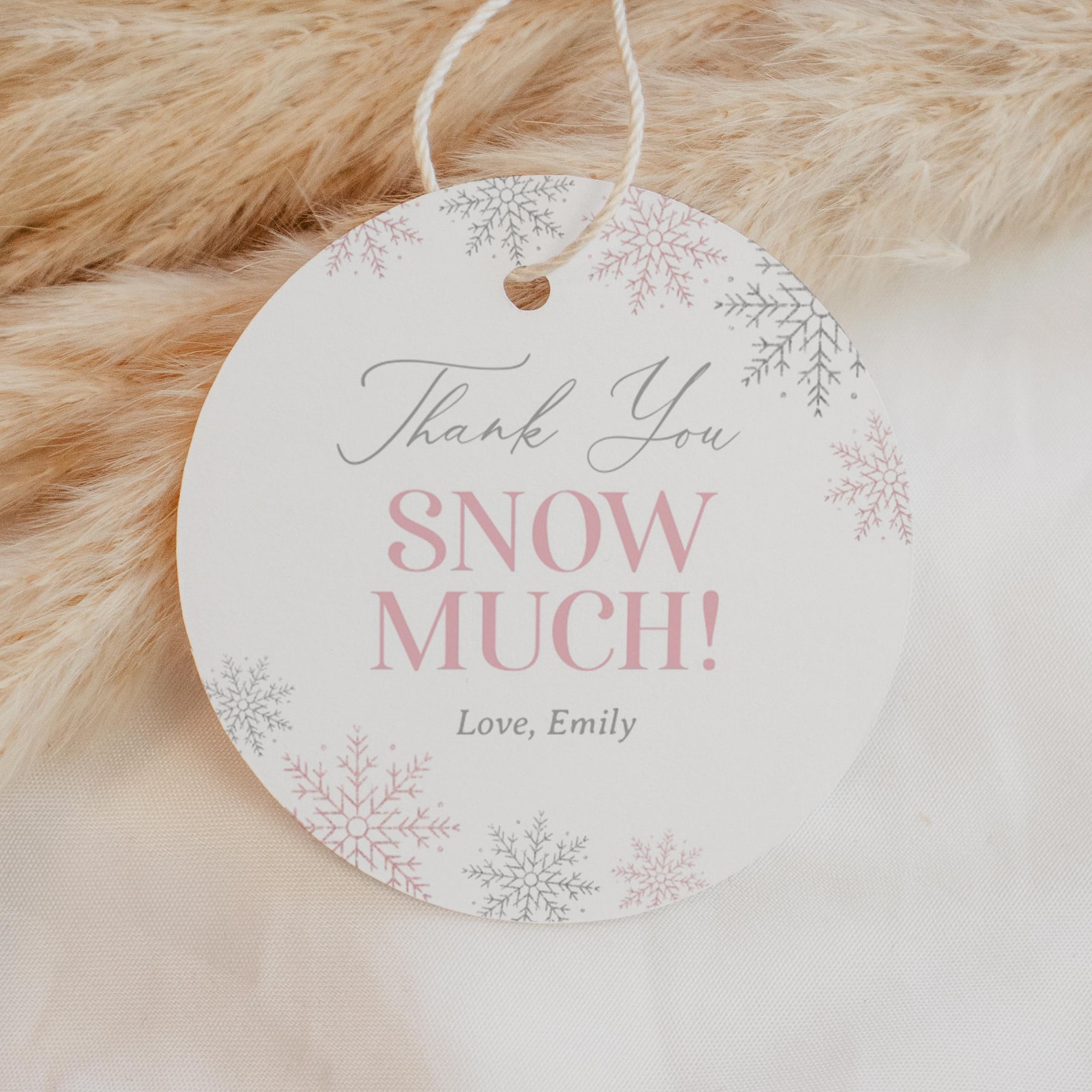 Editable Pink Snowflake Birthday Round Favor Tag Template, Printable ...