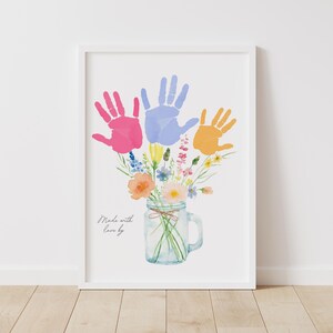 Mother's Day Flower Handprint Art Printable, Pastel Bouquet Hand Print ...