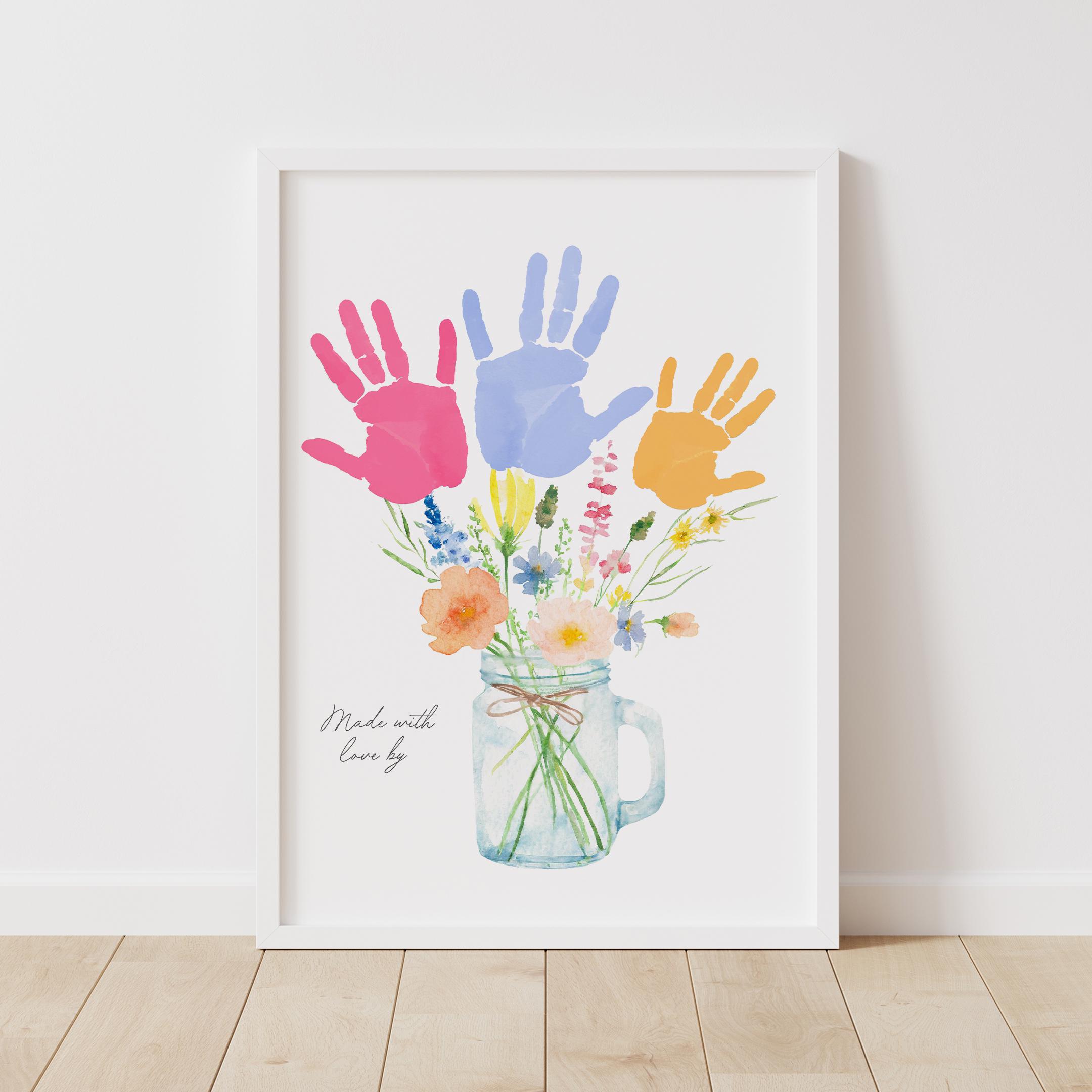 Mother's Day Flower Handprint Art Printable, Pastel Bouquet Hand Print ...