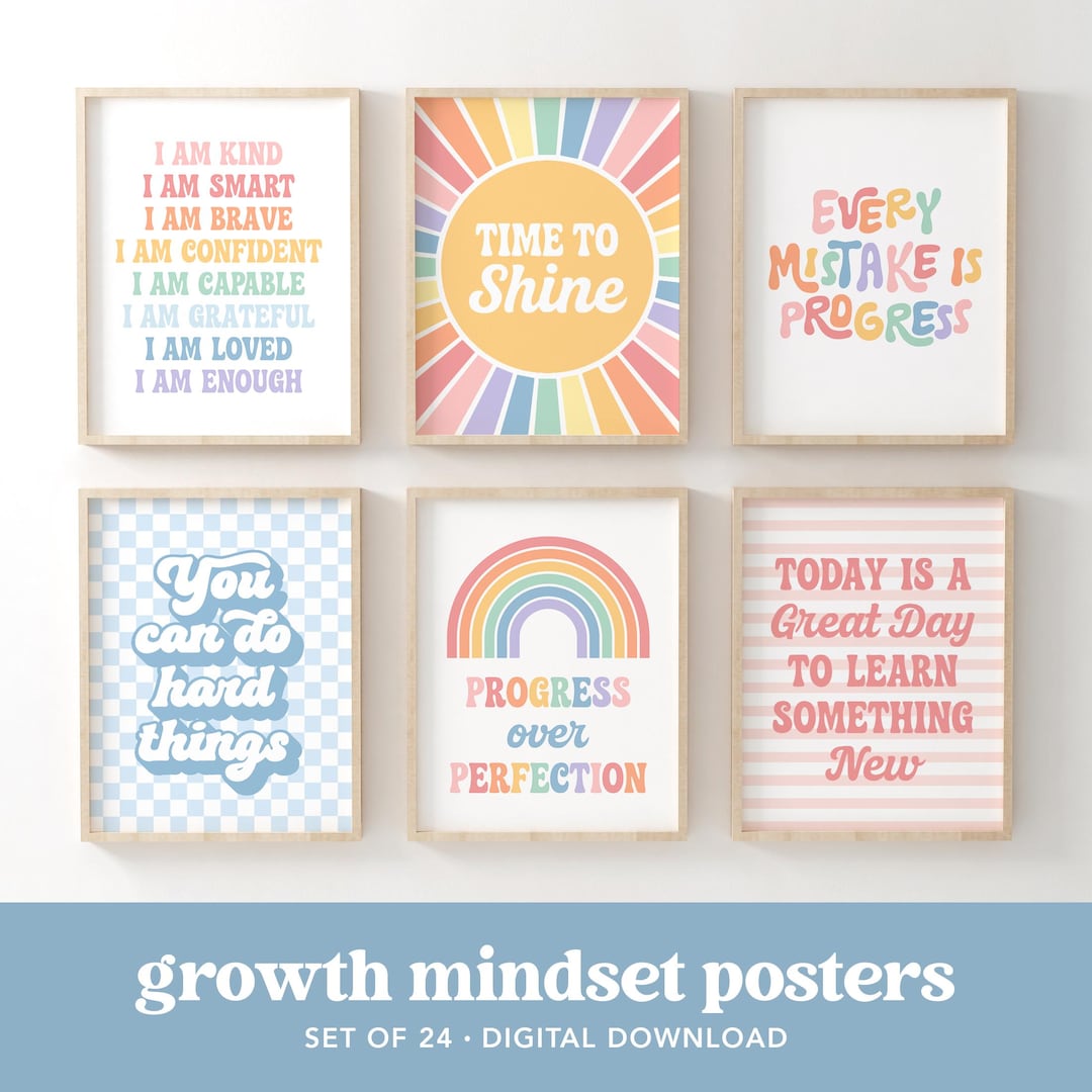 Rainbow Growth Mindset Printable Classroom Posters, Retro Rainbow ...