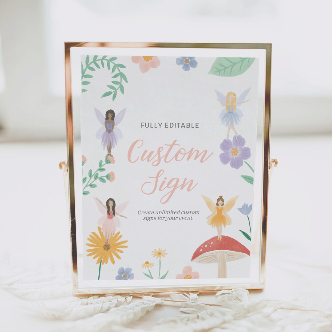 Editable Fairy Birthday Custom Sign Template, Printable Floral Fairy ...