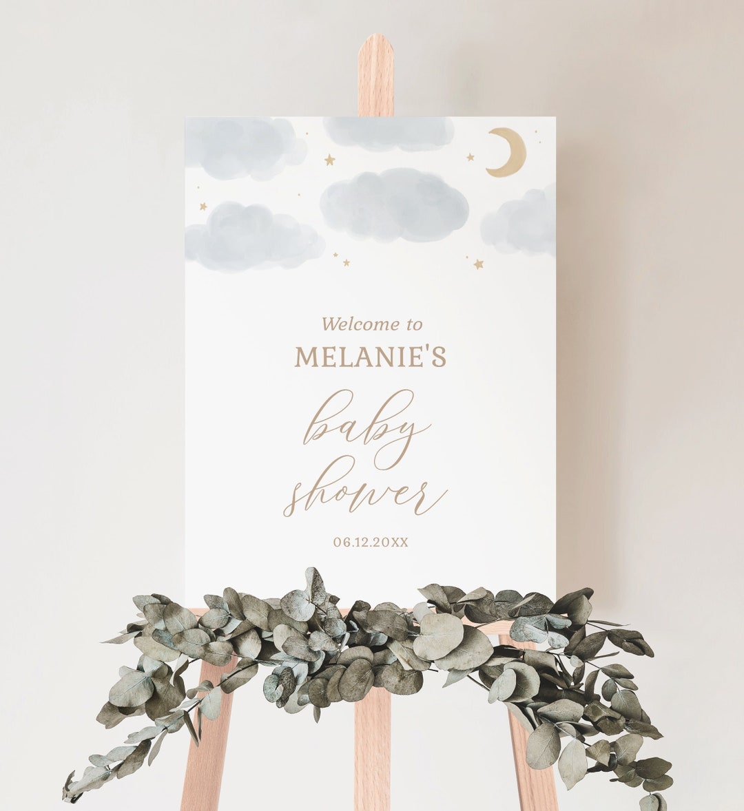 Moon and Stars Baby Shower Welcome Sign, Over the Moon Baby Shower ...