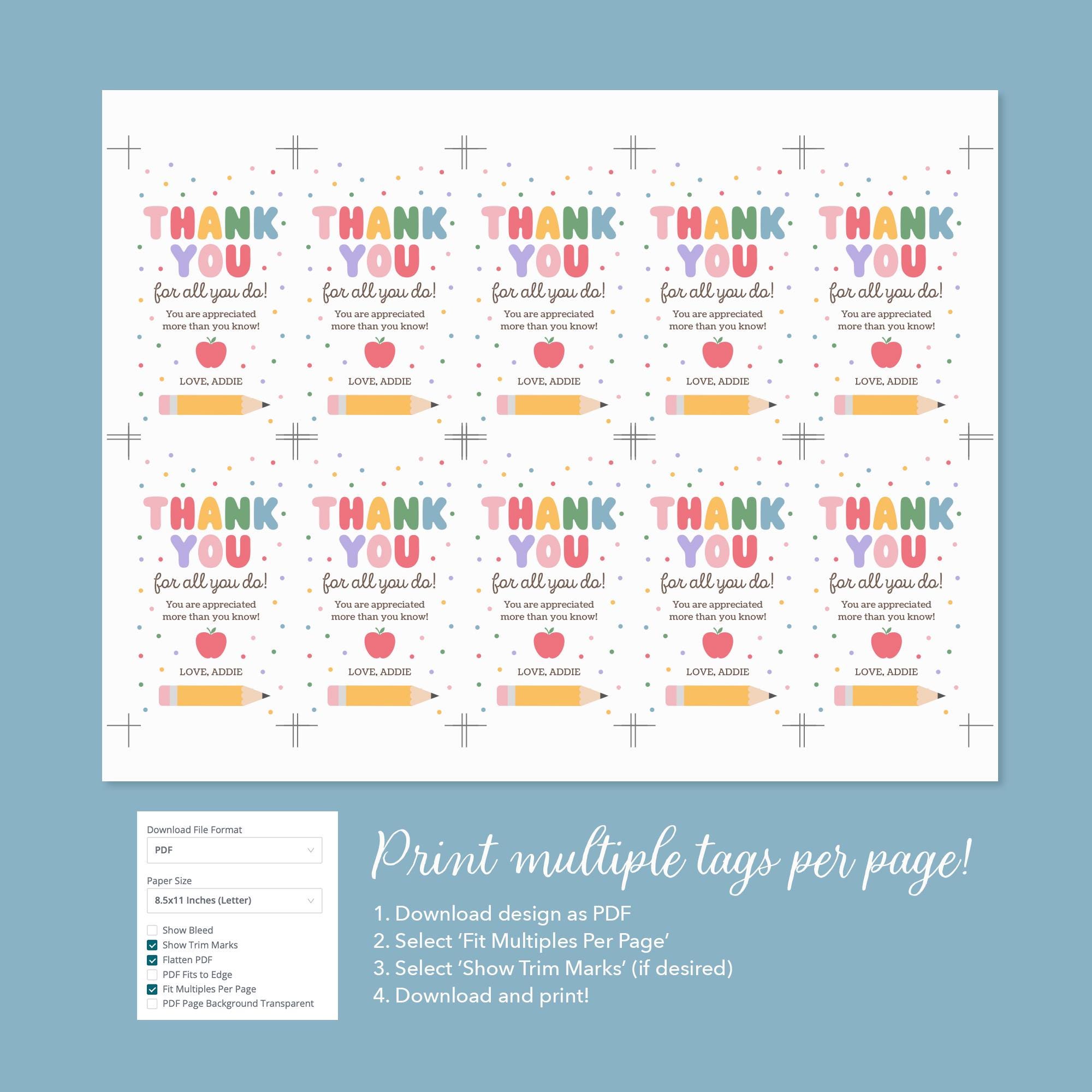 Rainbow Teacher Appreciation Week Tag Template, Editable Teacher Thank ...