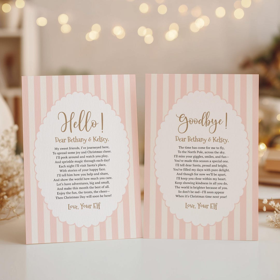 Editable Pink Elf Arrival and Departure Letters, Printable Hello ...