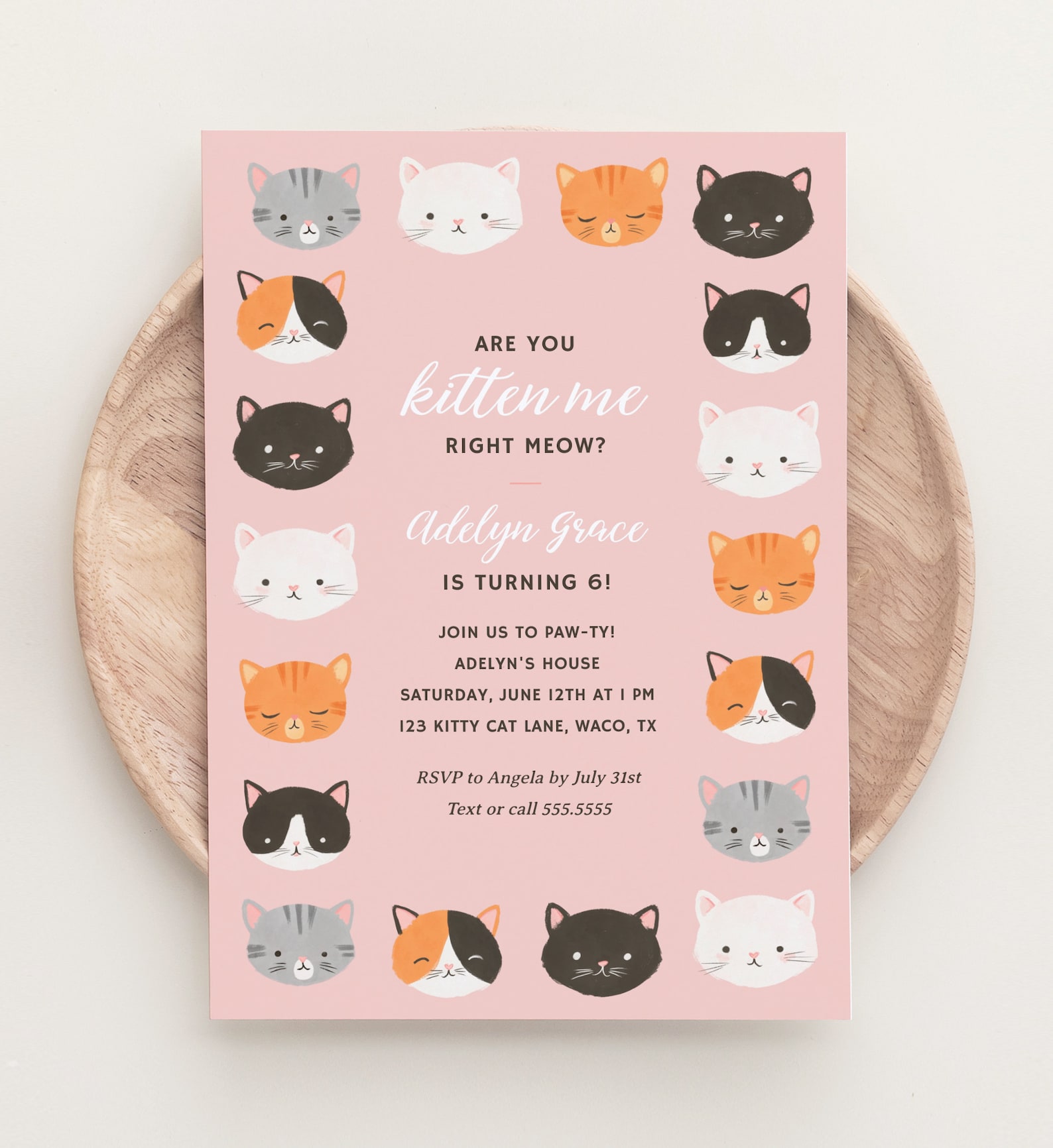 Editable Kitten Girl Birthday Party Invitation, Are You Kitten Me Right ...