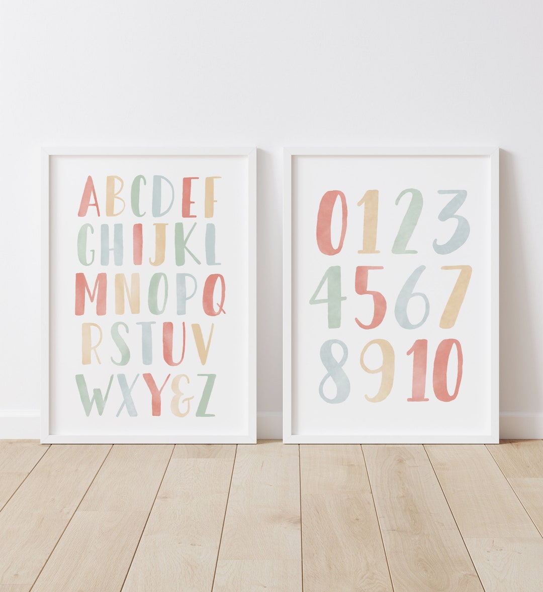 Rainbow Alphabet and Numbers Set of 2 Prints, Printable Educational ...