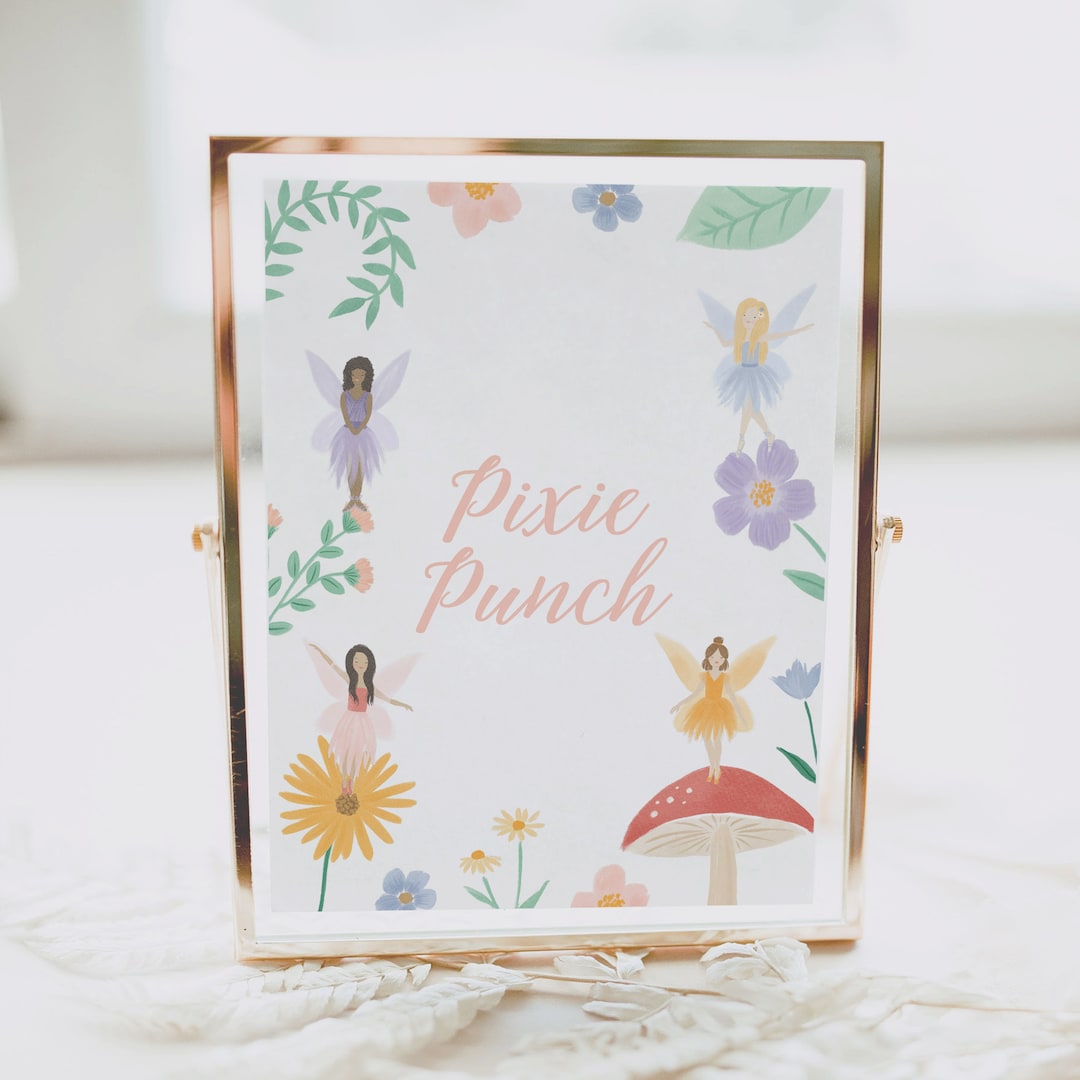 Fairy Birthday Pixie Punch Sign, Printable Floral Fairy Birthday Drinks ...