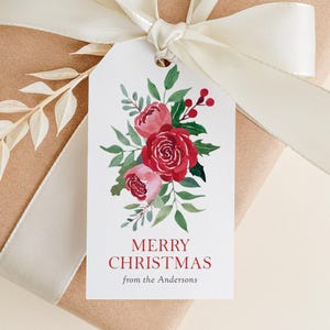 Floral Christmas Gift Tag Printable, Editable Merry Christmas Gift Tag ...