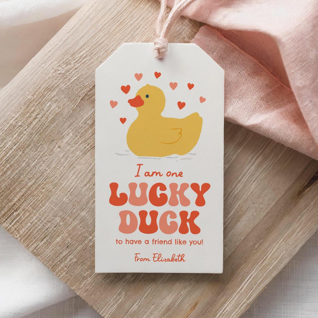 Rubber Duck Valentine's Day Gift Tag, Duck Toy Valentine Favor Tag ...