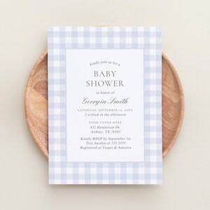 Blue Gingham Baby Shower Invitation, Editable Classic Gingham Boy Baby ...