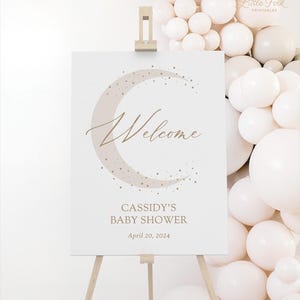 Over the Moon Neutral Baby Shower Welcome Sign Template, Editable Moon ...